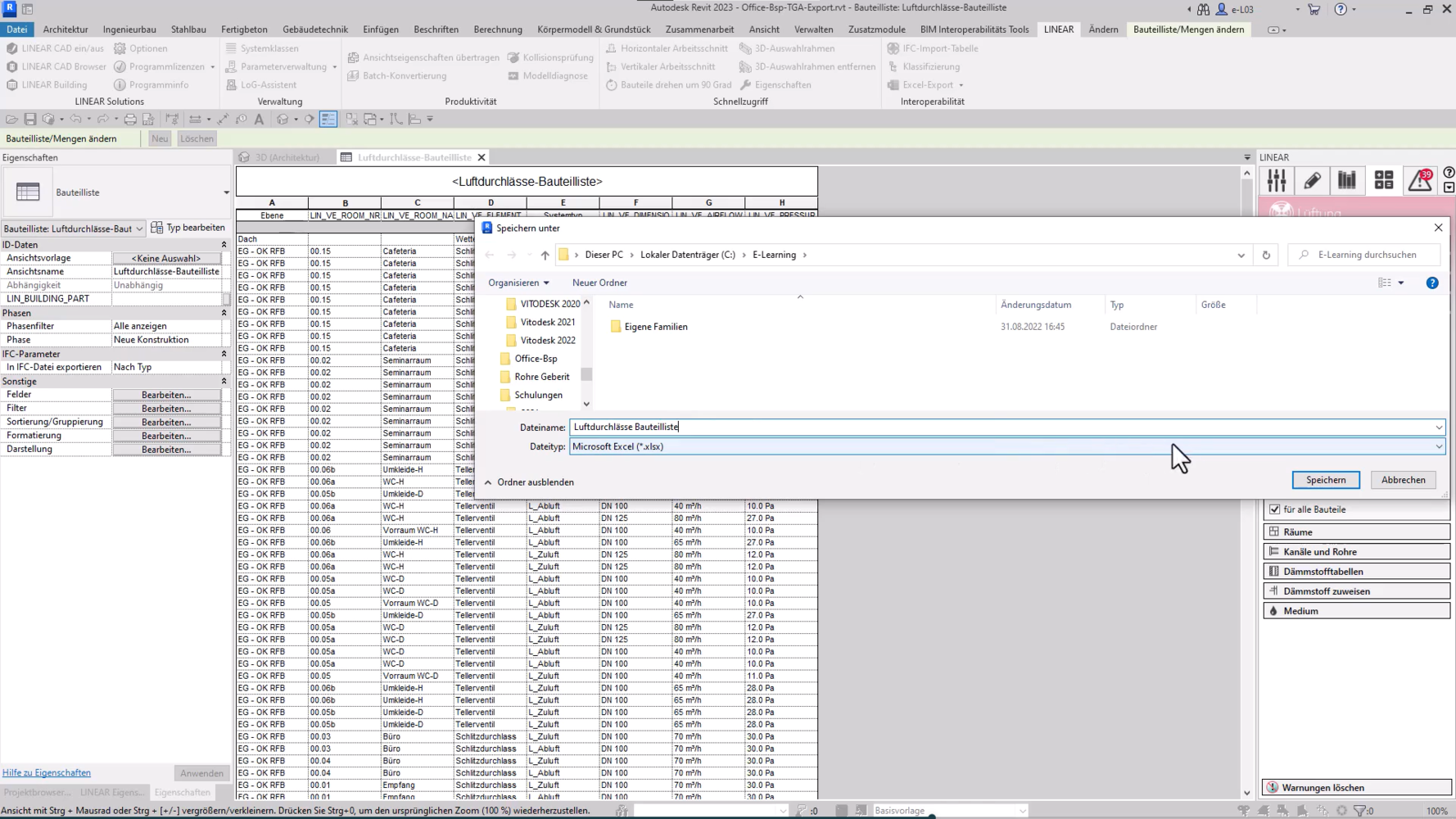 Neuer E-Learning Kurs: Excel Import / Export Raumbuch: LINEAR