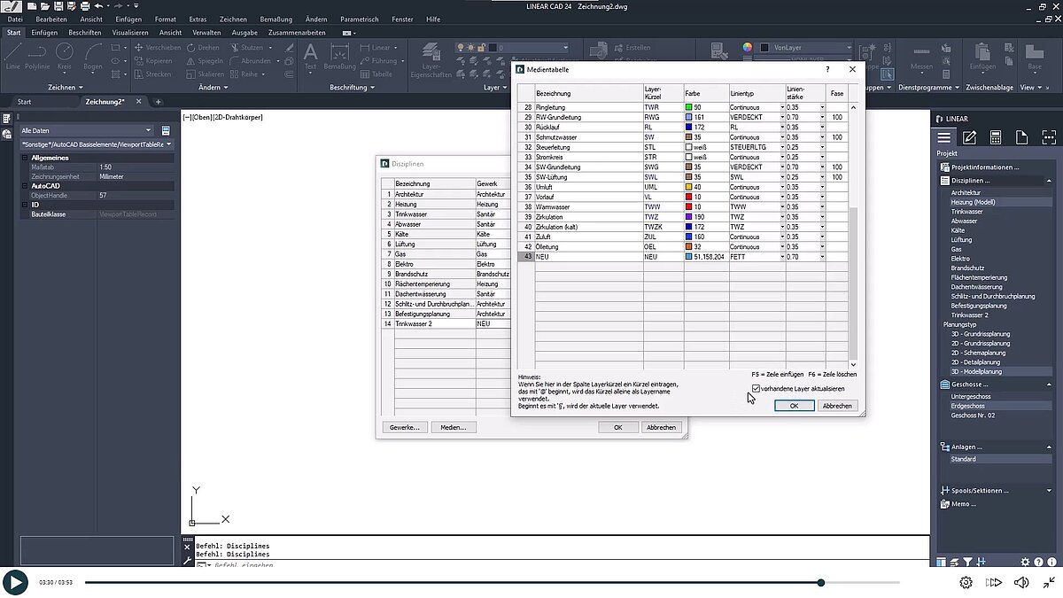 Neuer Kurs zu Tabellen und ihren Aufgaben in AutoCAD | LINEAR