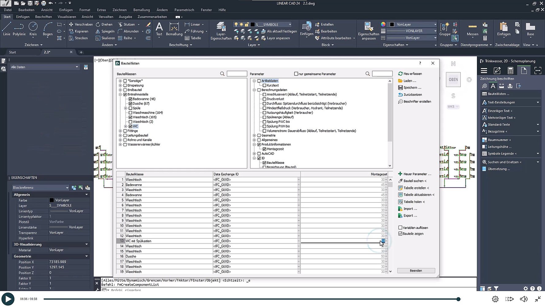 Neu im E-Learning: Volle Datenkontrolle mit den LINEAR Bauteillisten für AutoCAD: LINEAR