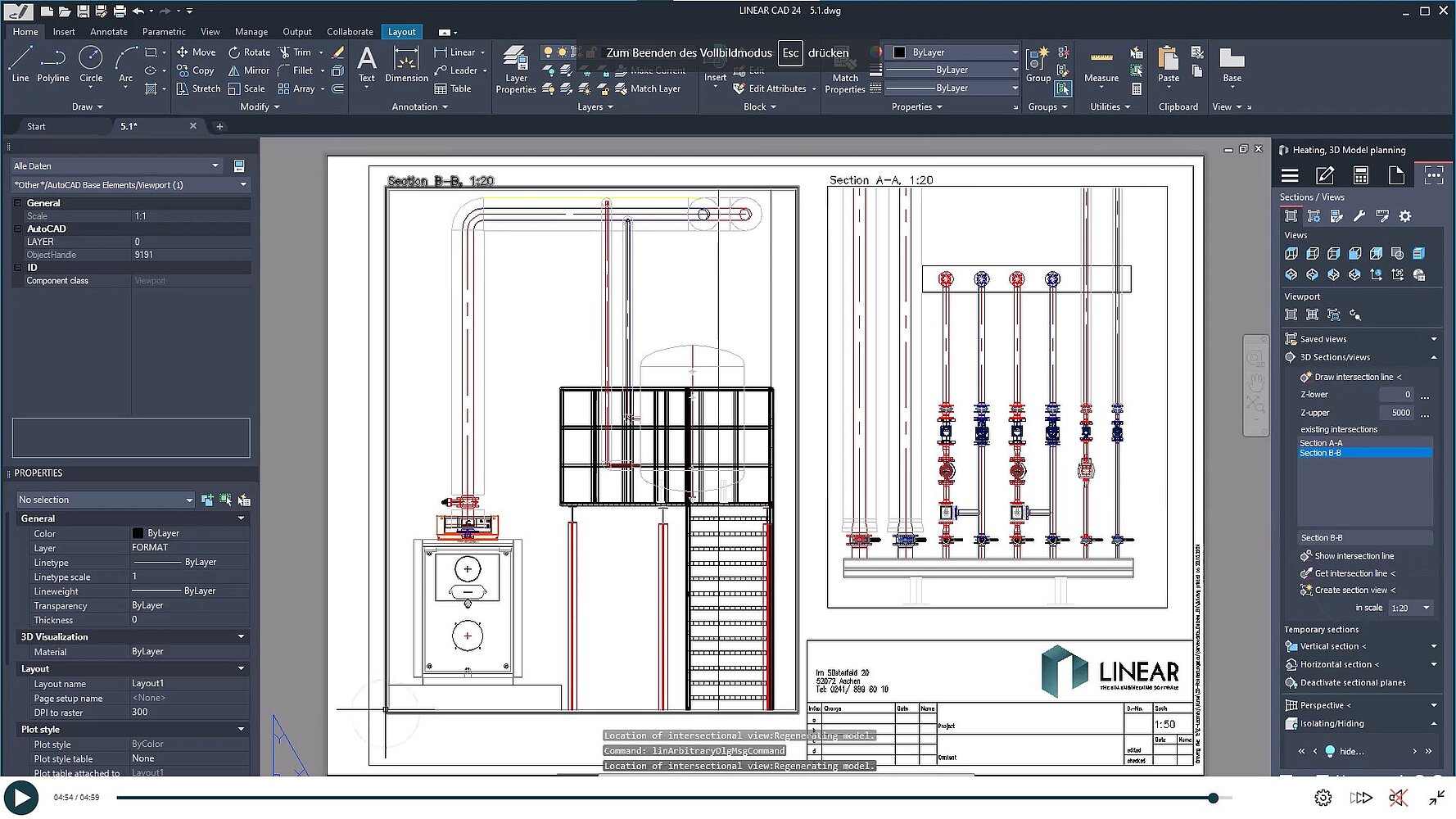 E-learning course on 3D pipe construction in AutoCAD: LINEAR